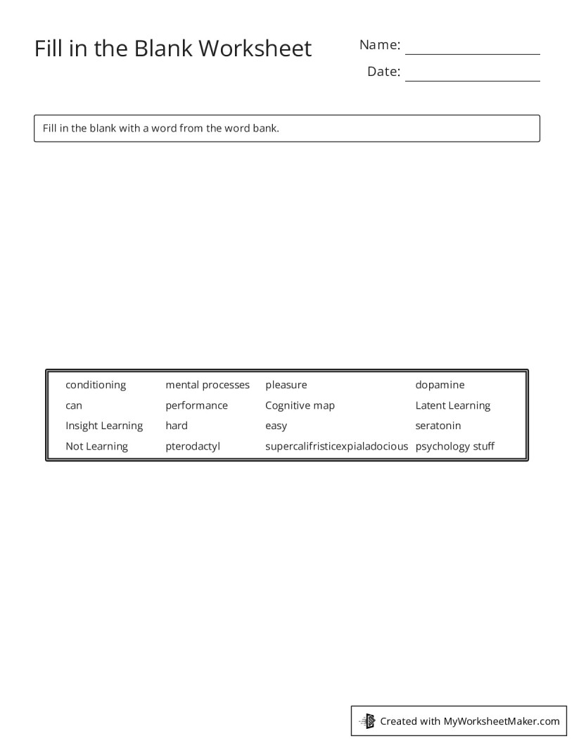 Fill in the Blank Worksheet - My Worksheet Maker: Create Your Own ...