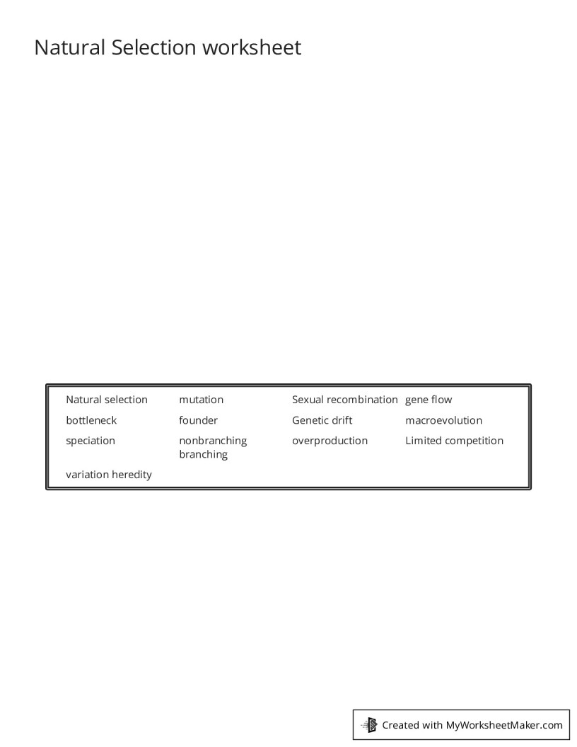 Natural Selection worksheet - My Worksheet Maker: Create Your Own ...