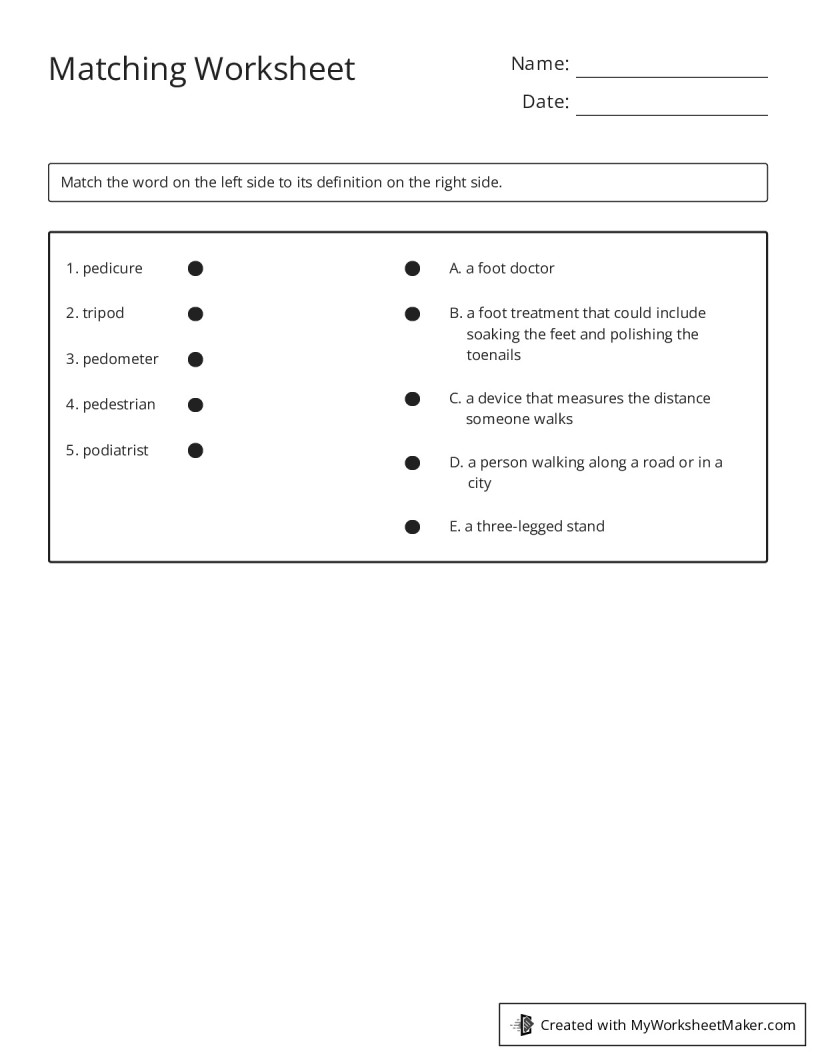 Matching Worksheet - My Worksheet Maker: Create Your Own Worksheets