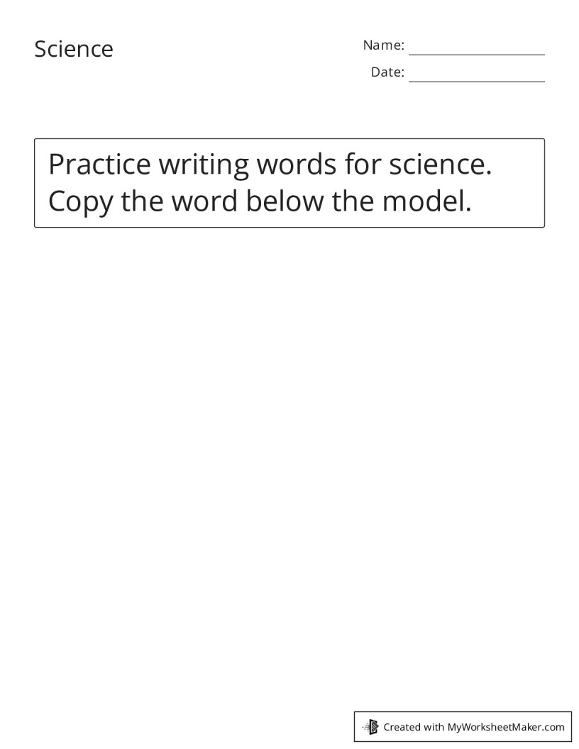Science - My Worksheet Maker: Create Your Own Worksheets