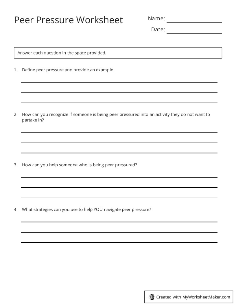 Peer Pressure Worksheet - My Worksheet Maker: Create Your Own Worksheets