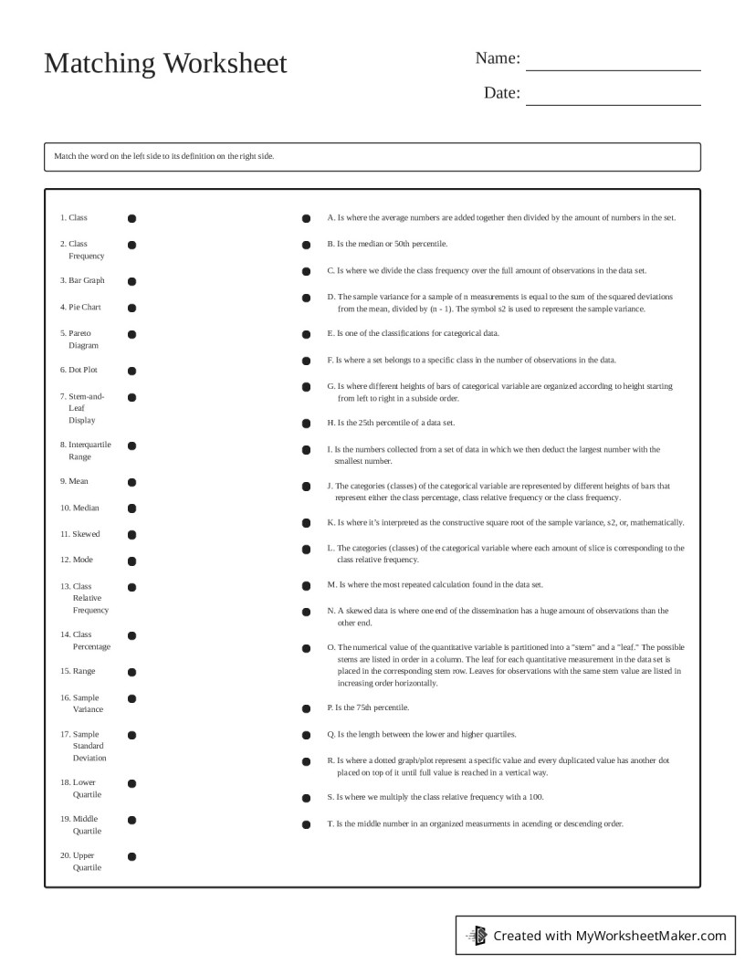 Matching Worksheet - My Worksheet Maker: Create Your Own Worksheets