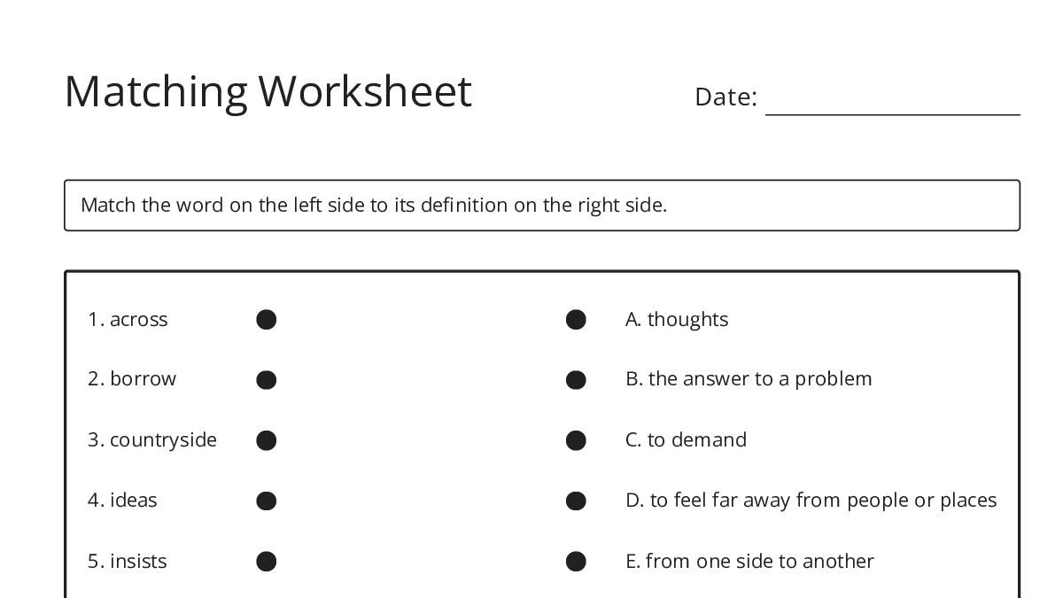 Matching Worksheet - My Worksheet Maker: Create Your Own Worksheets