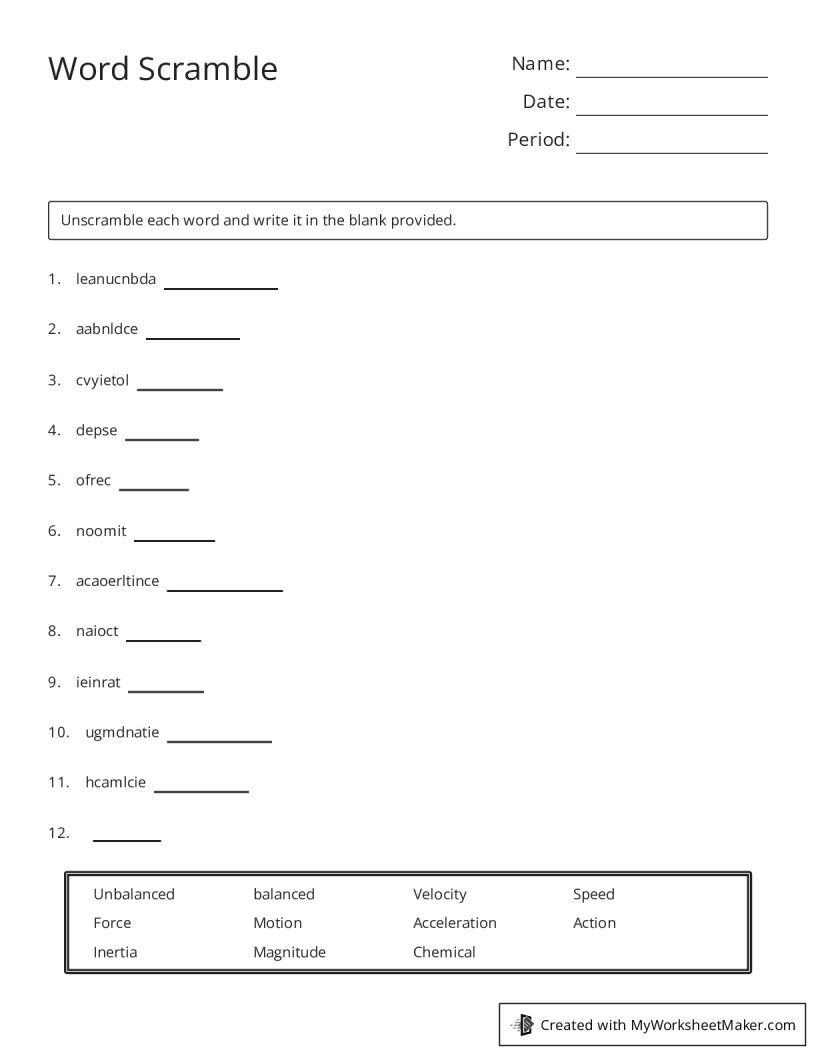 Word Scramble - My Worksheet Maker: Create Your Own Worksheets