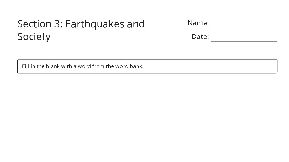 Section 3: Earthquakes and Society - My Worksheet Maker: Create Your ...