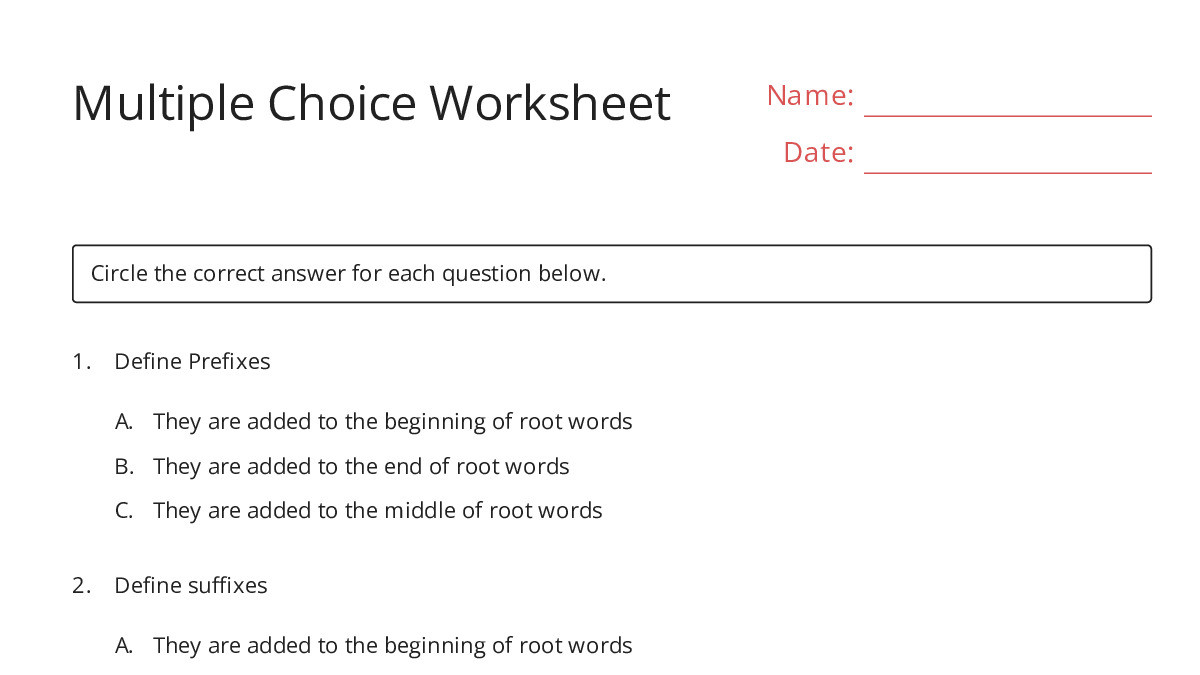 Multiple Choice Worksheet - My Worksheet Maker: Create Your Own Worksheets