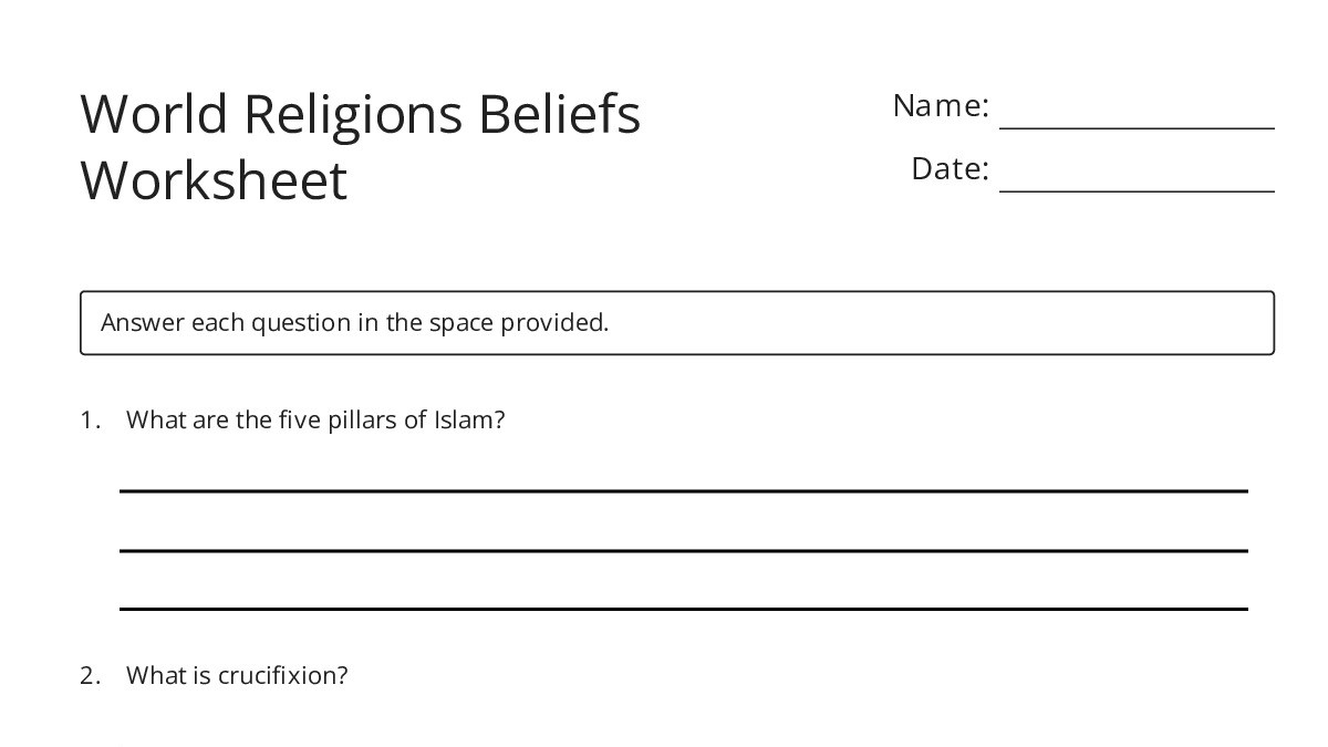World Religions Beliefs Worksheet - My Worksheet Maker: Create Your Own ...