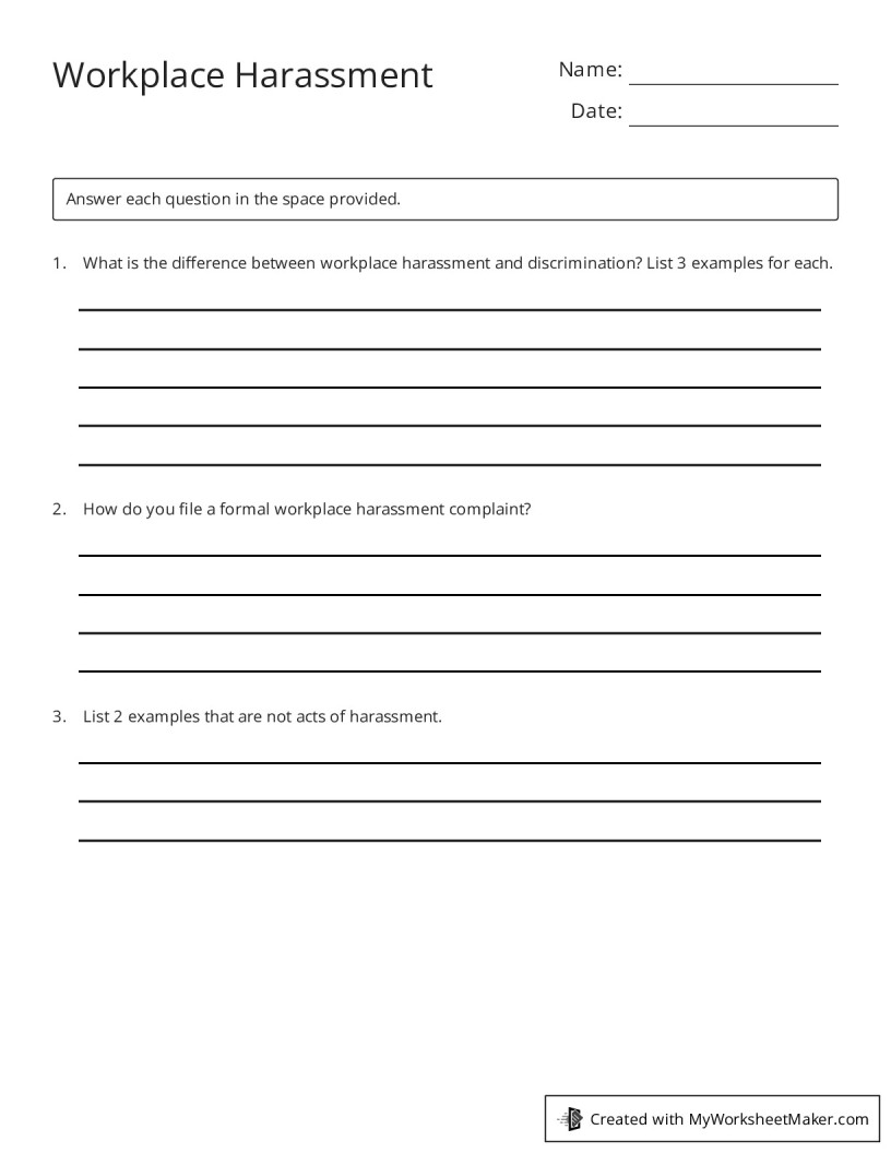 Workplace Harassment - My Worksheet Maker: Create Your Own Worksheets