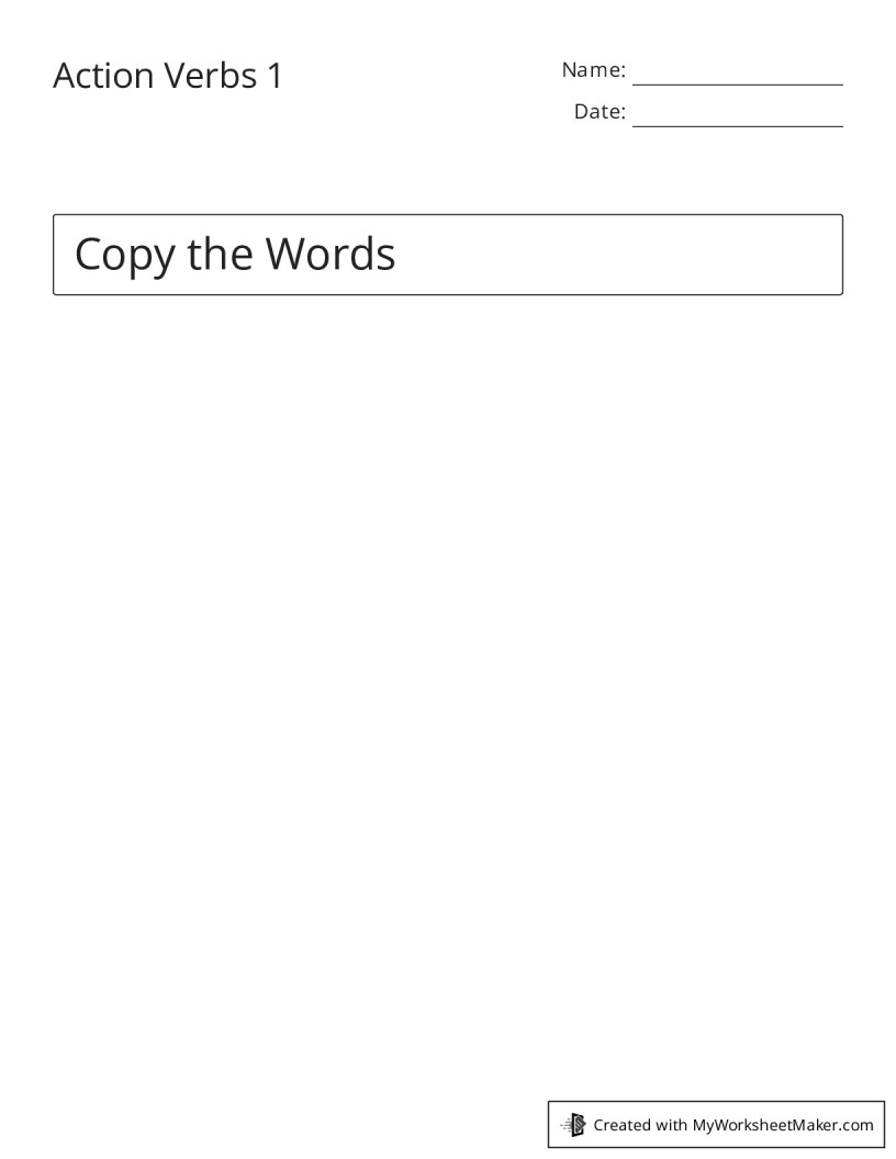 Action Verbs 1 My Worksheet Maker Create Your Own Worksheets