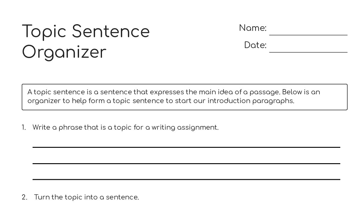 Topic Sentence Organizer - My Worksheet Maker: Create Your Own Worksheets