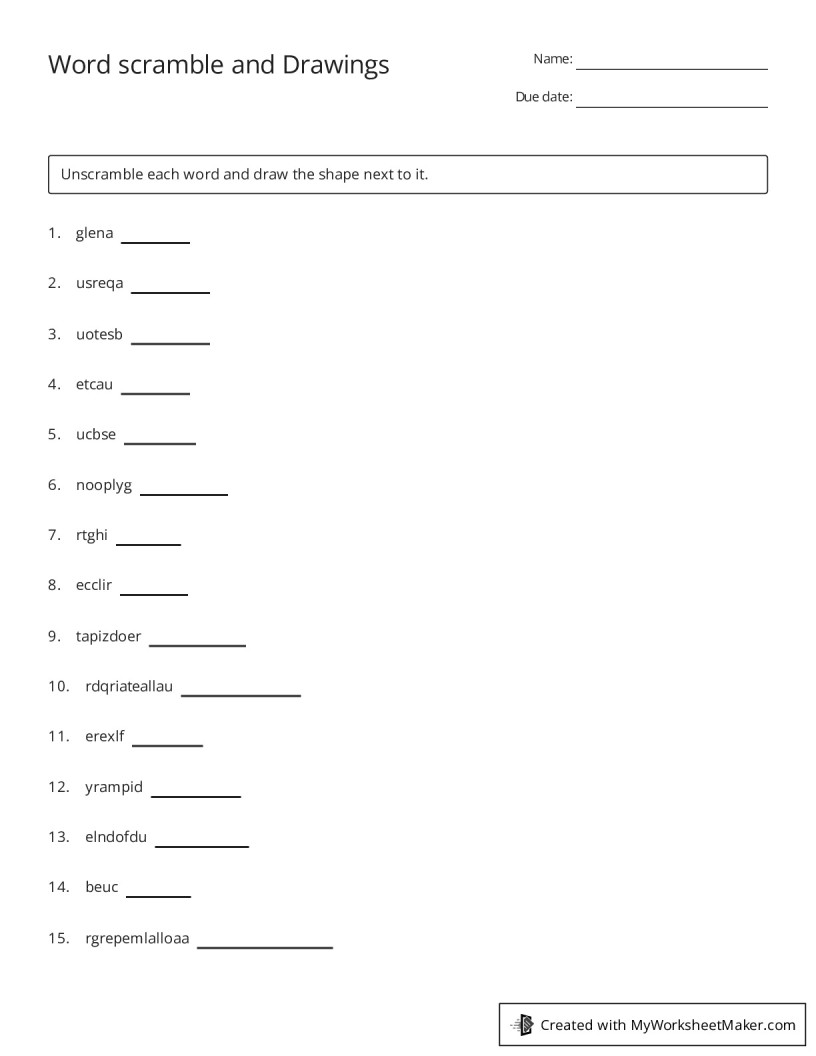 Word scramble and Drawings - My Worksheet Maker: Create Your Own Worksheets