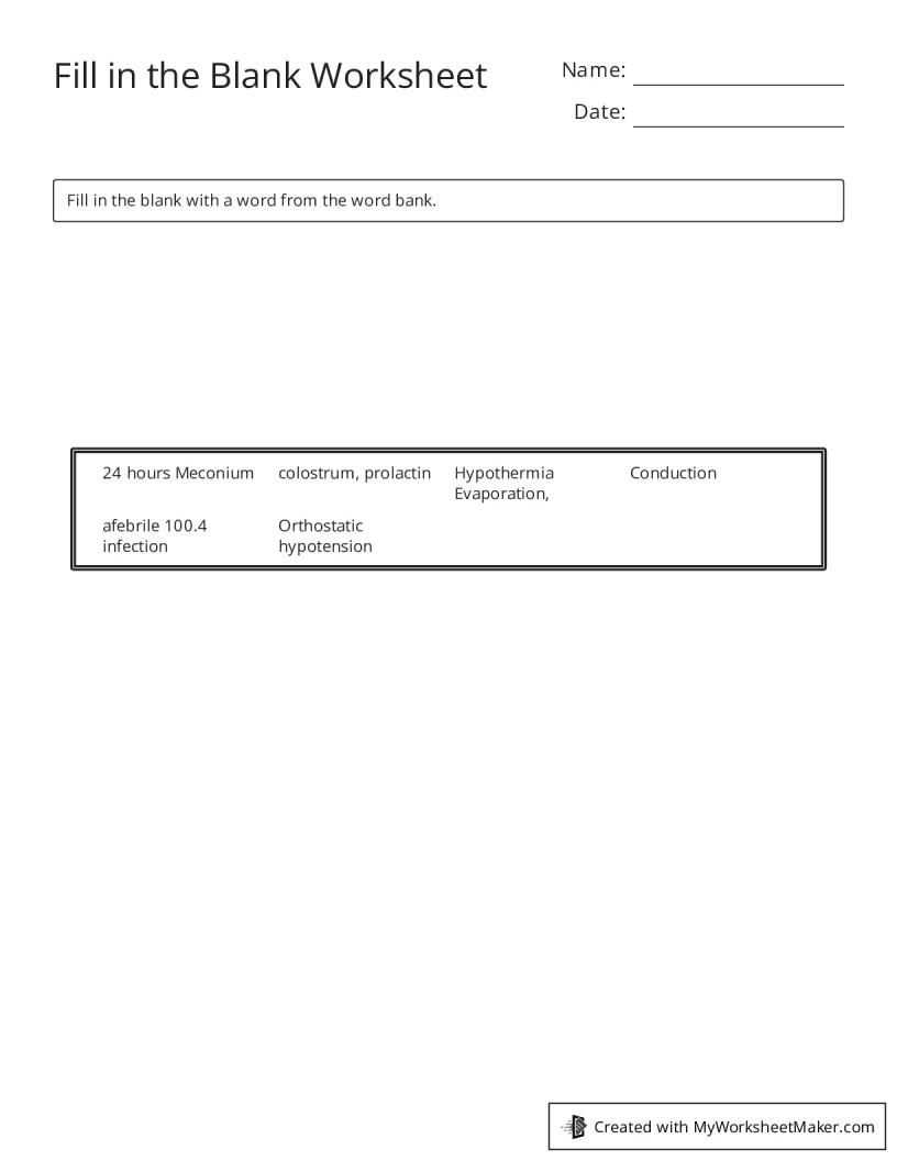 Fill in the Blank Worksheet - My Worksheet Maker: Create Your Own ...