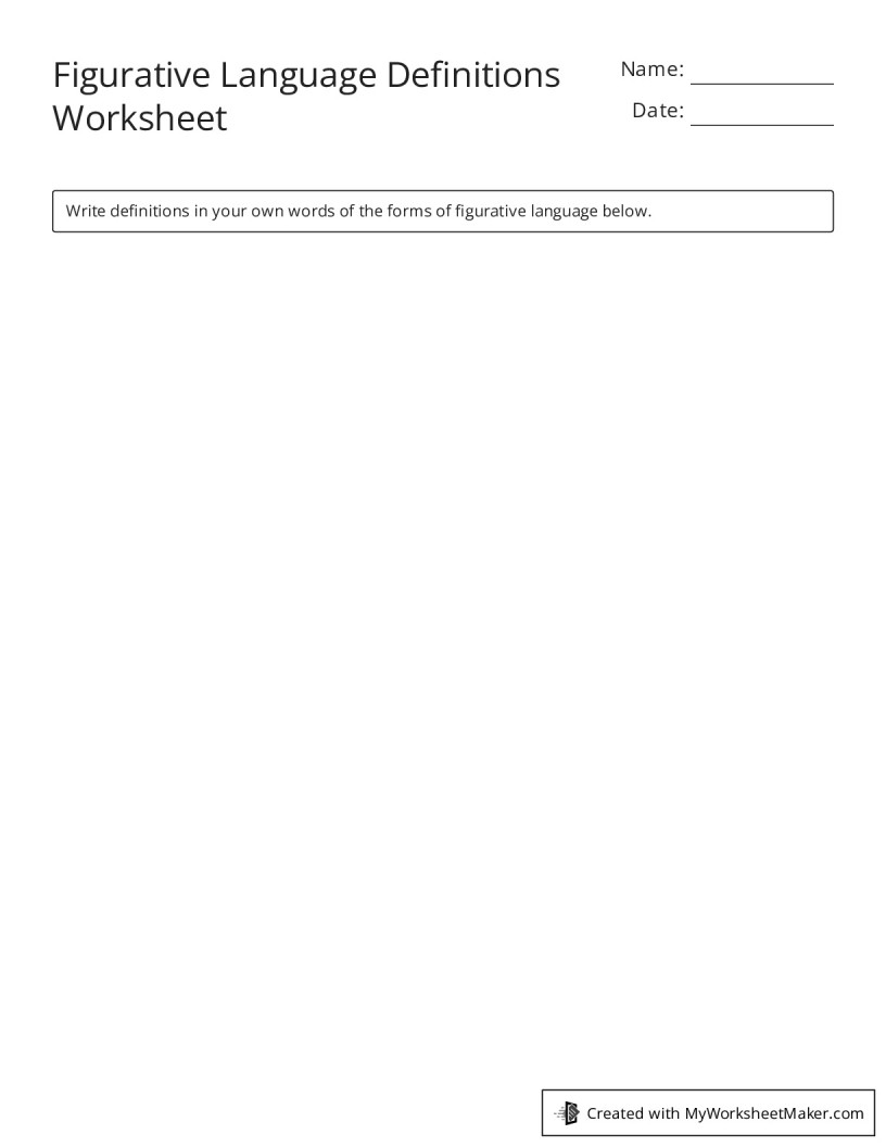 Figurative Language Definitions Worksheet - My Worksheet Maker: Create Your Own Worksheets