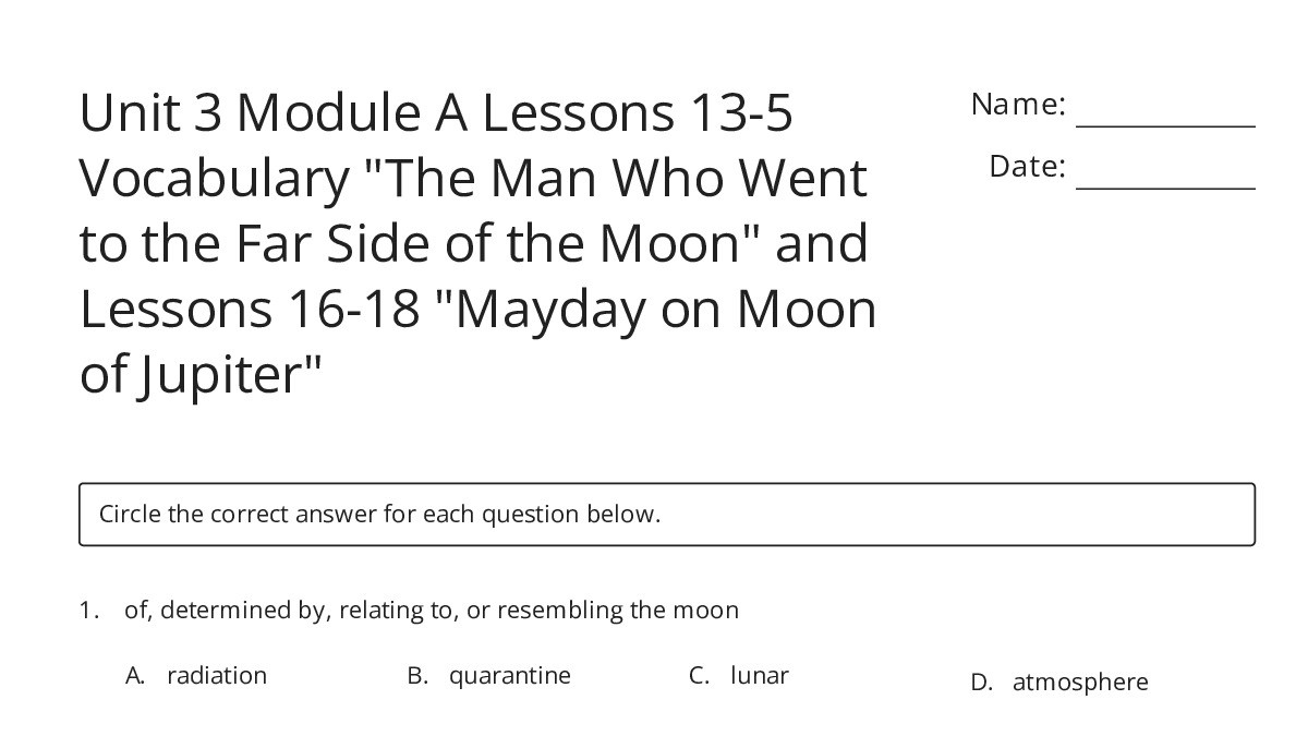 Unit 3 Module A Lessons 13-5 Vocabulary "The Man Who Went to the Far ...