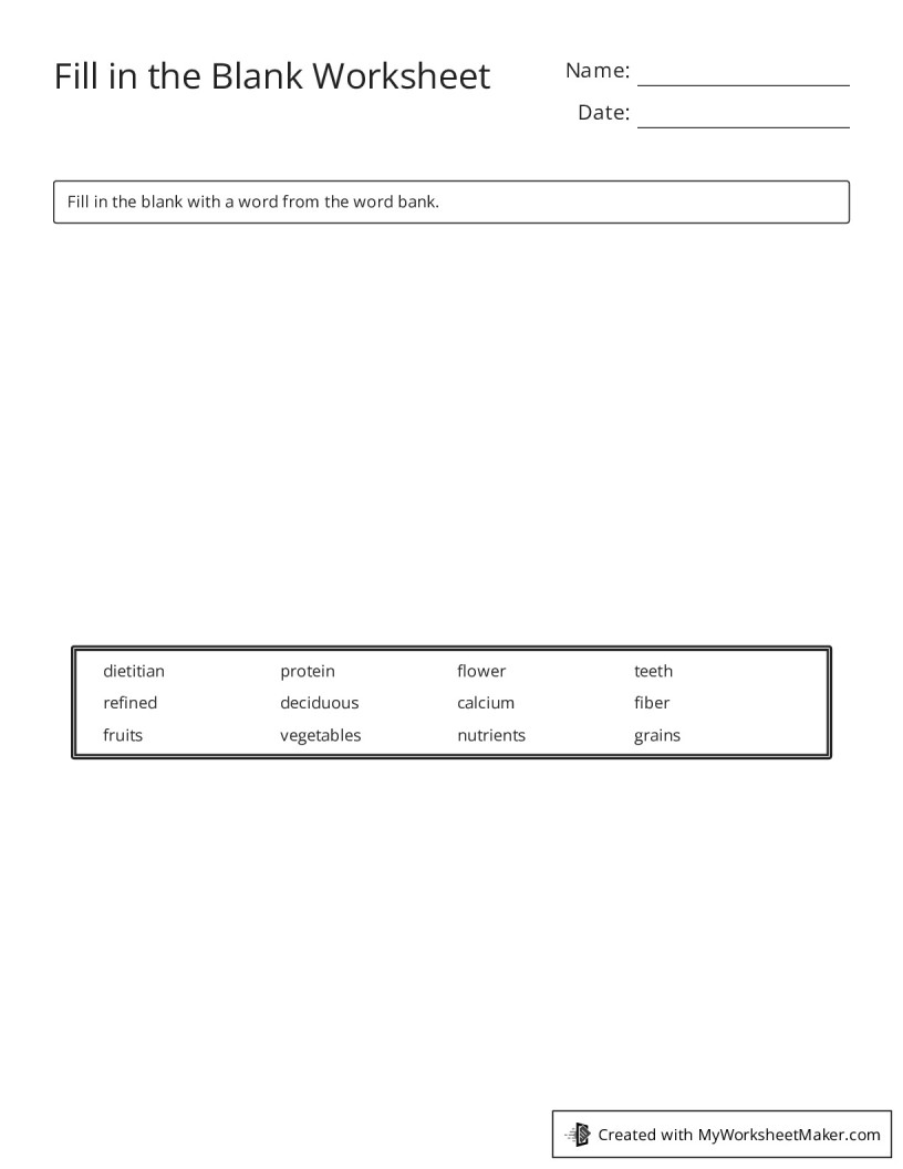 Fill in the Blank Worksheet - My Worksheet Maker: Create Your Own ...