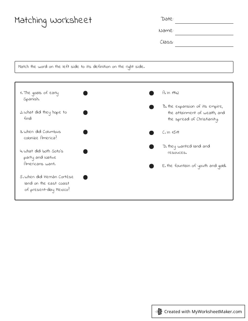Matching Worksheet - My Worksheet Maker: Create Your Own Worksheets