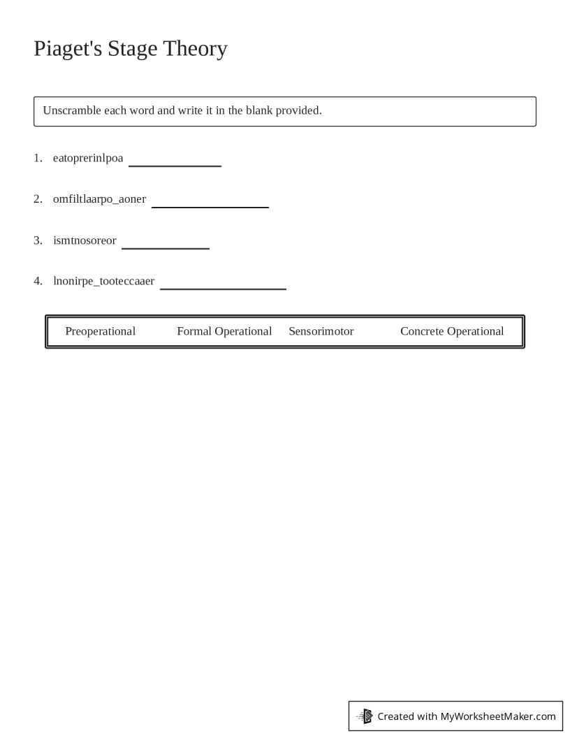 Piaget's Stage Theory - My Worksheet Maker: Create Your Own Worksheets