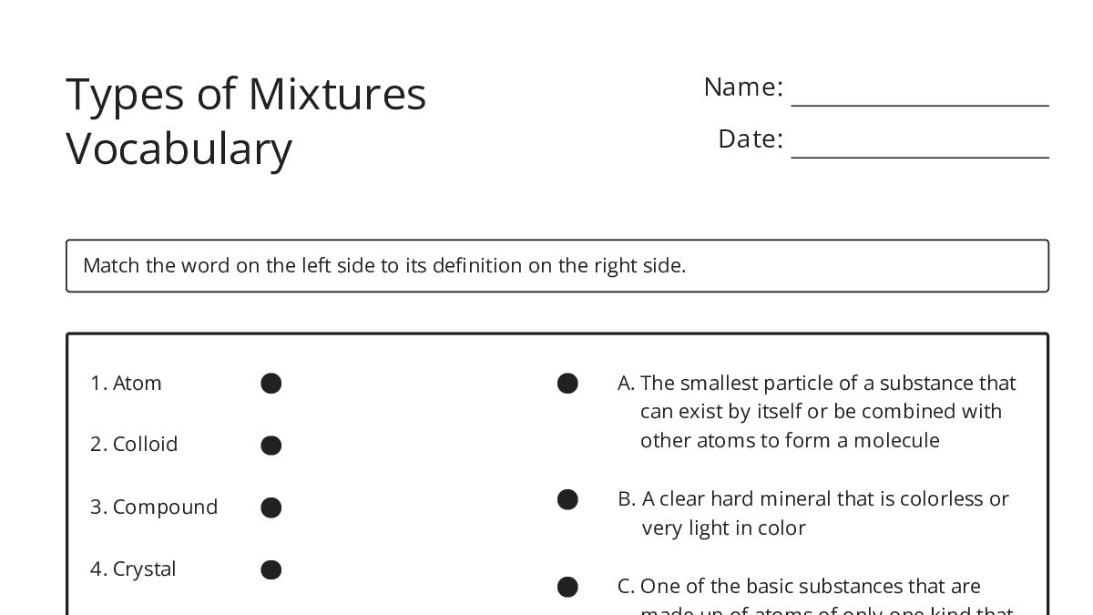Types of Mixtures Vocabulary - My Worksheet Maker: Create Your Own ...