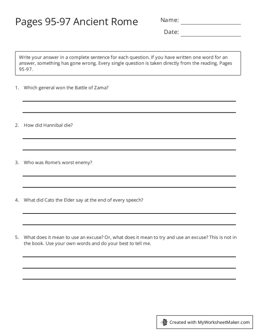 Pages 95-97 Ancient Rome - My Worksheet Maker: Create Your Own Worksheets