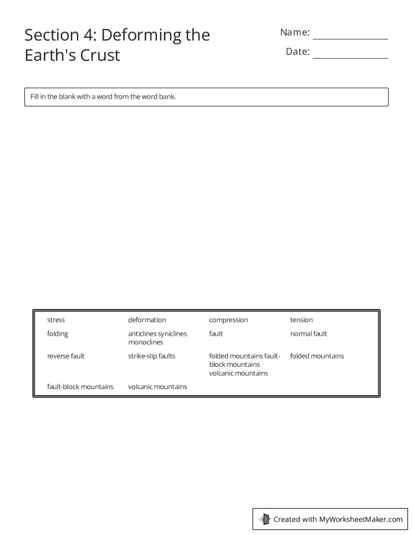 Section 4: Deforming the Earth's Crust - My Worksheet Maker: Create ...