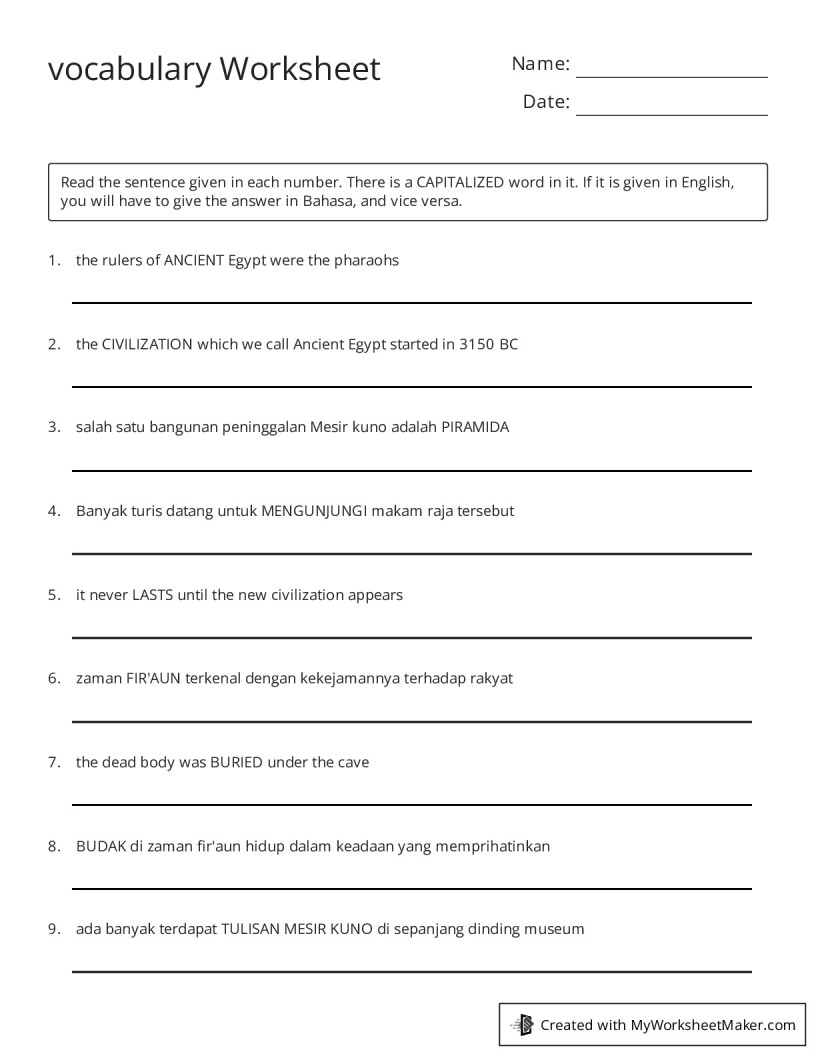 vocabulary Worksheet - My Worksheet Maker: Create Your Own Worksheets