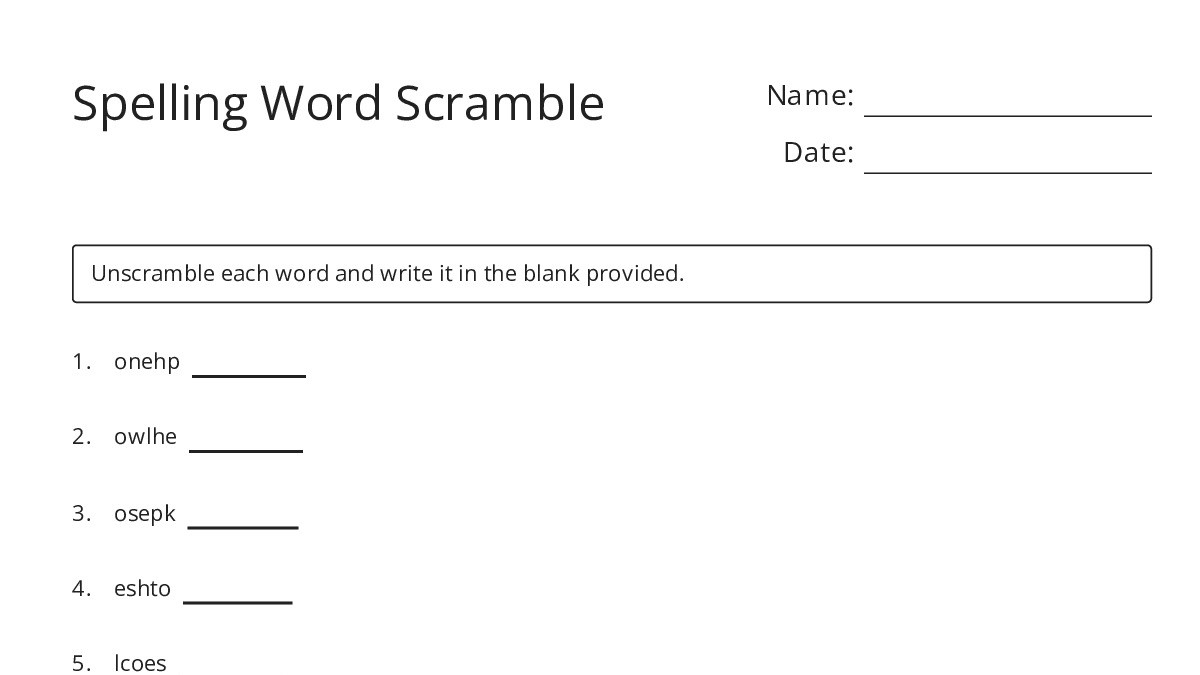 Spelling Word Scramble - My Worksheet Maker: Create Your Own Worksheets