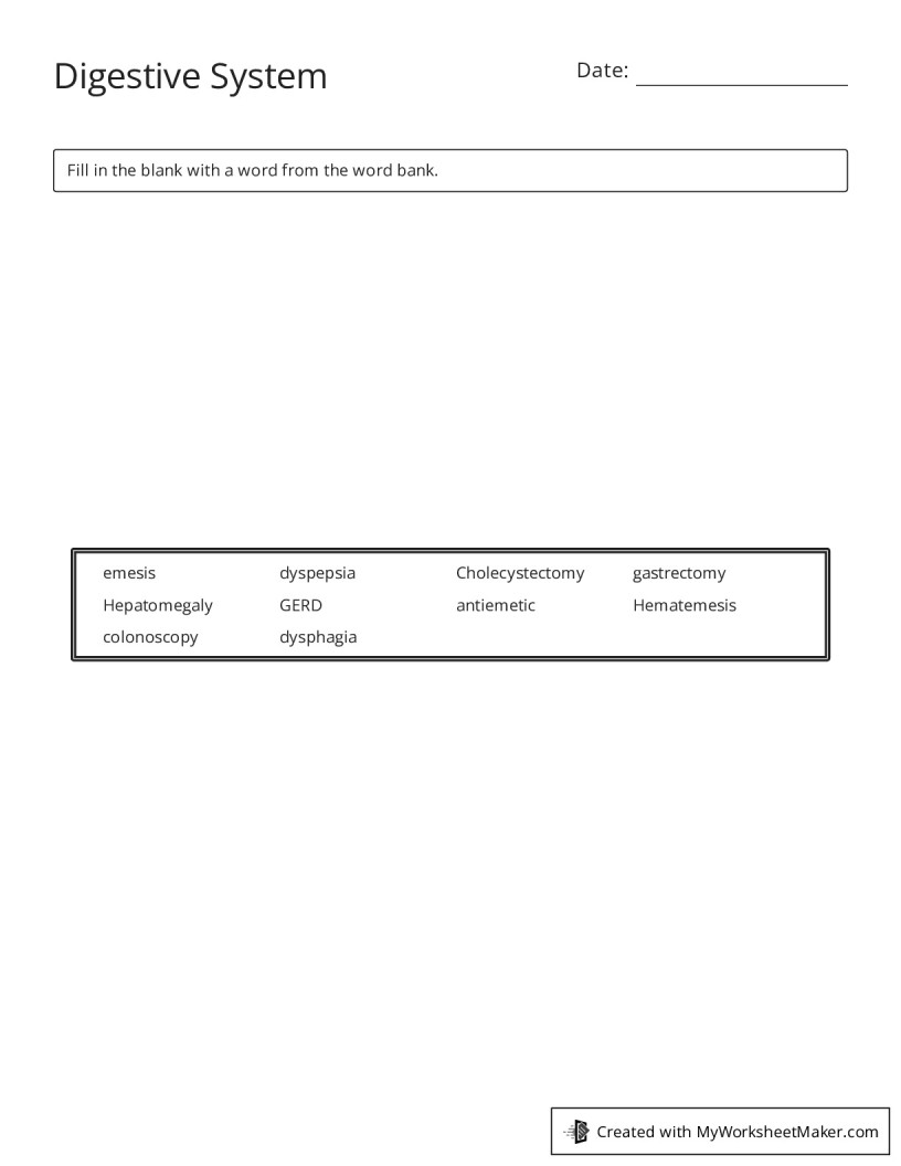 Digestive System - My Worksheet Maker: Create Your Own Worksheets