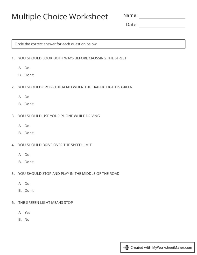 Multiple Choice Worksheet - My Worksheet Maker: Create Your Own Worksheets