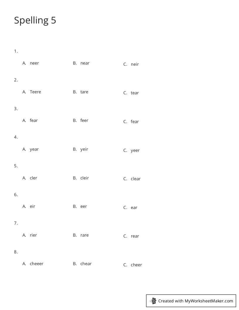 Spelling 5 - My Worksheet Maker: Create Your Own Worksheets