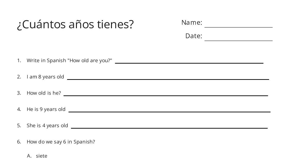 ¿Cuántos años tienes? - My Worksheet Maker: Create Your Own Worksheets