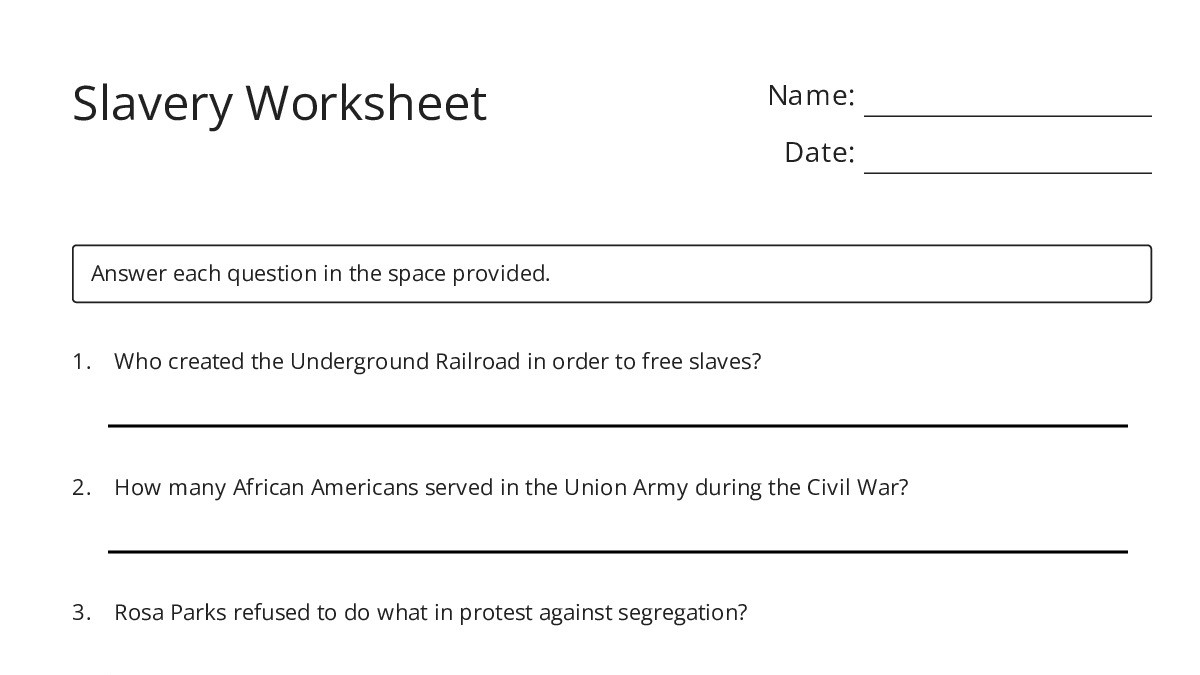 Slavery Worksheet - My Worksheet Maker: Create Your Own Worksheets