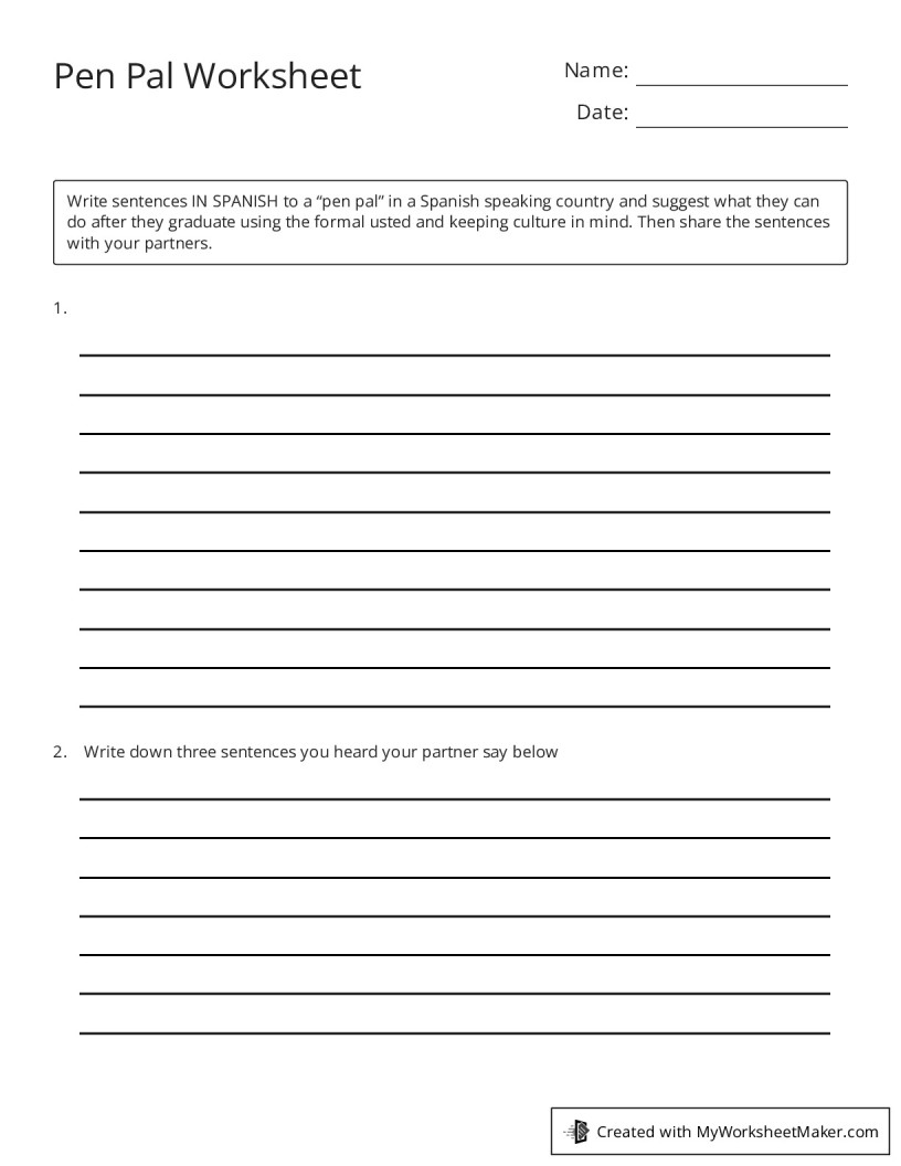 Pen Pal Worksheet - My Worksheet Maker: Create Your Own Worksheets