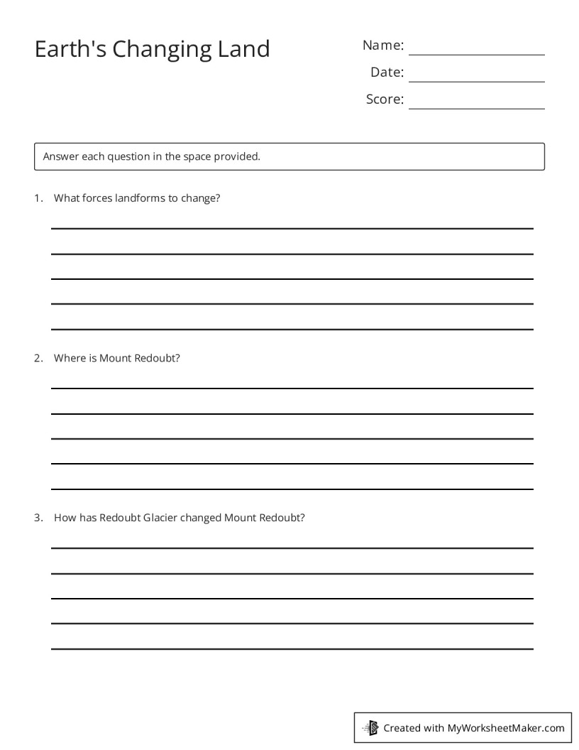 Earth's Changing Land - My Worksheet Maker: Create Your Own Worksheets