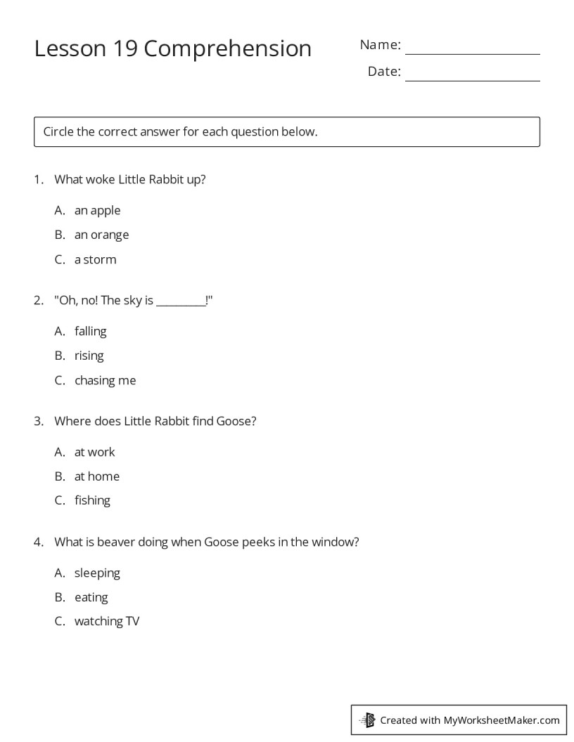 Lesson 19 Comprehension - My Worksheet Maker: Create Your Own Worksheets