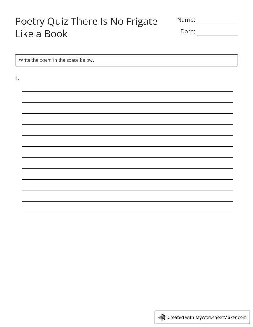 Poetry Quiz There Is No Frigate Like a Book - My Worksheet Maker ...