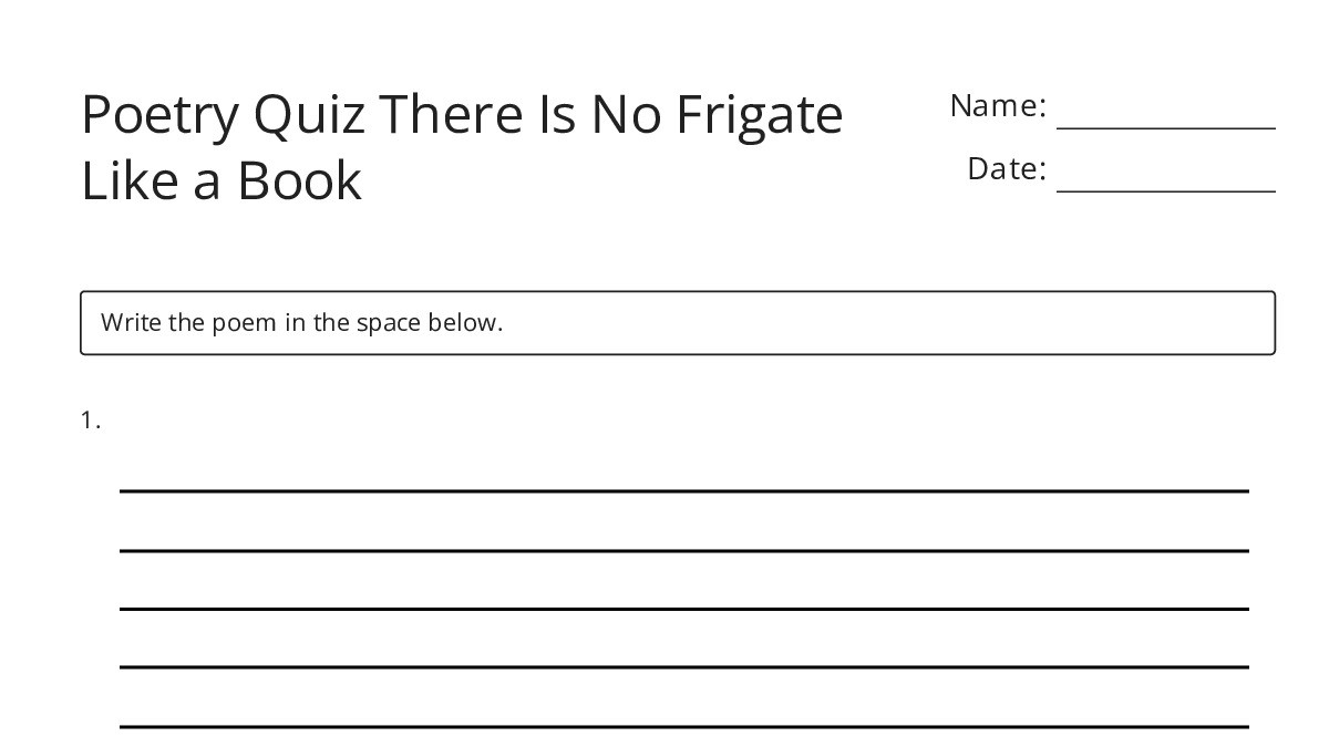 Poetry Quiz There Is No Frigate Like a Book - My Worksheet Maker ...