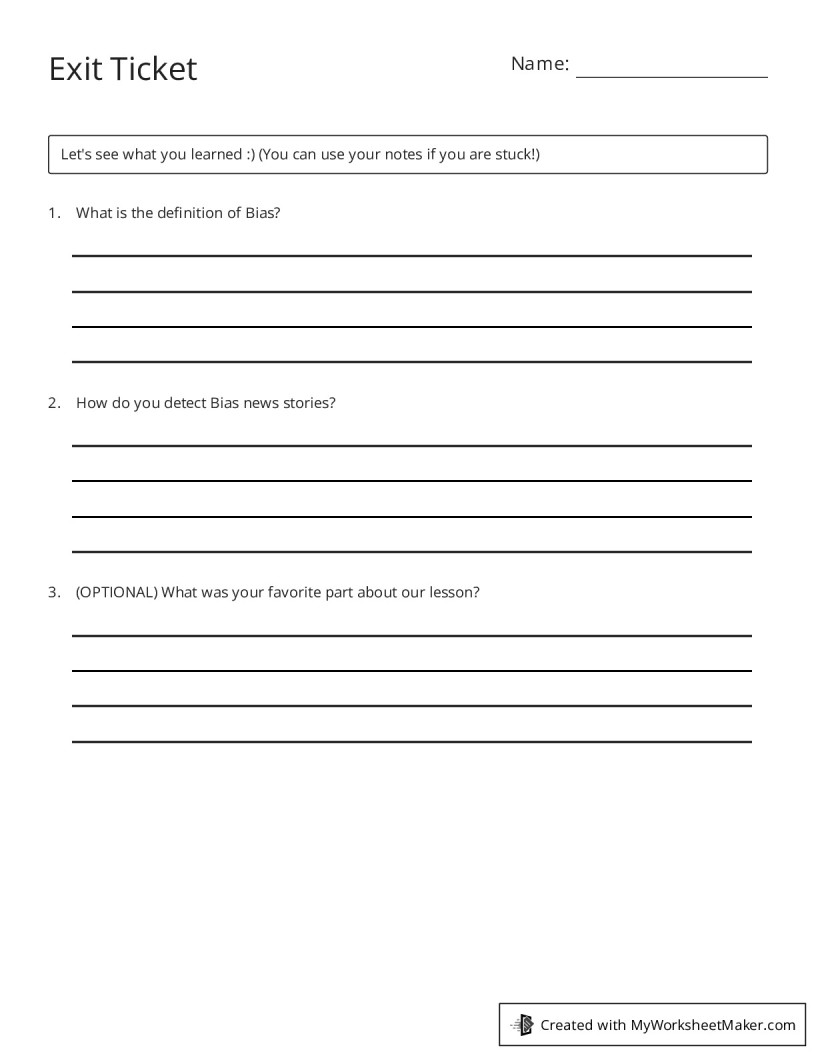 Exit Ticket - My Worksheet Maker: Create Your Own Worksheets