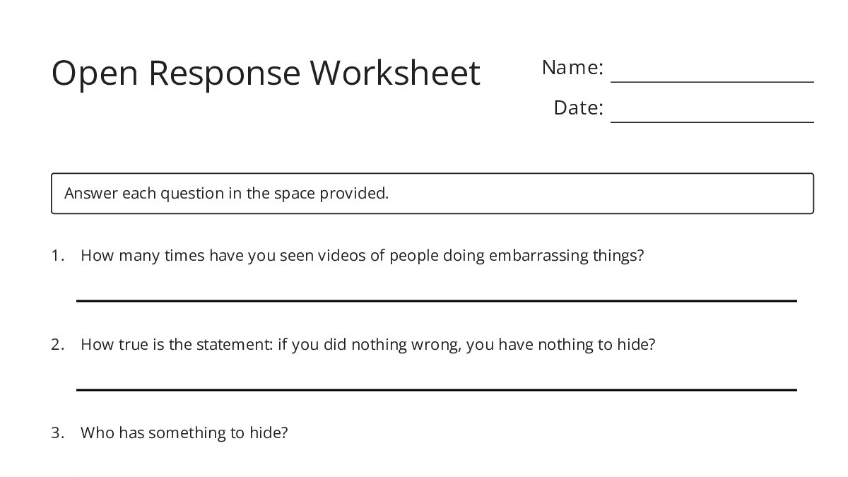 Open Response Worksheet - My Worksheet Maker: Create Your Own Worksheets