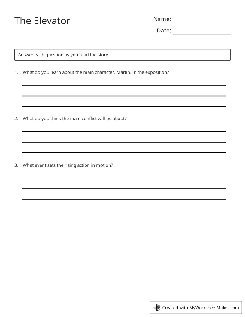 The Elevator - My Worksheet Maker: Create Your Own Worksheets