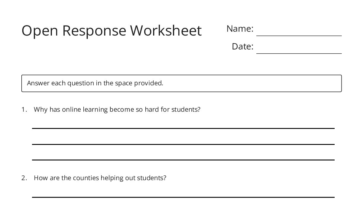Open Response Worksheet - My Worksheet Maker: Create Your Own Worksheets