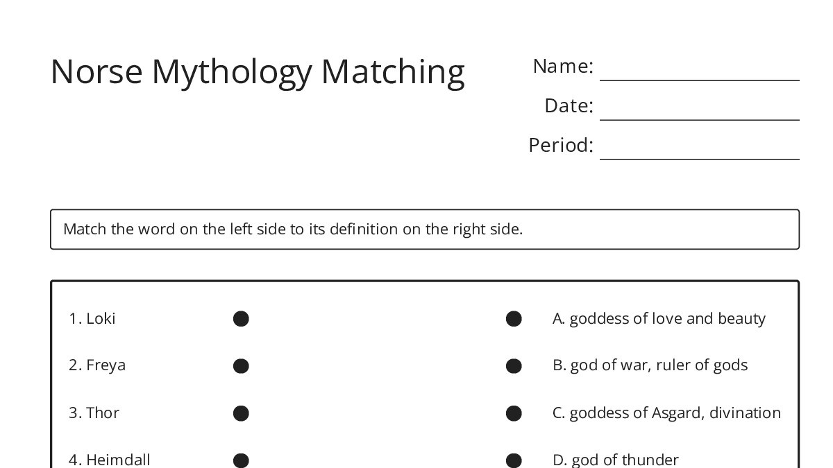 Norse Mythology Matching - My Worksheet Maker: Create Your Own Worksheets