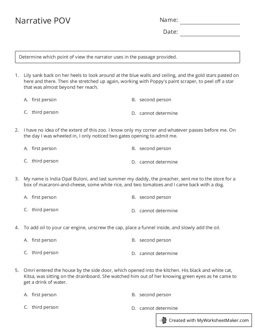 Narrative POV - My Worksheet Maker: Create Your Own Worksheets