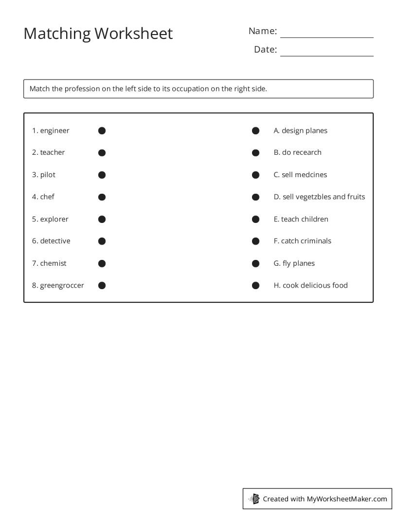 Matching Worksheet - My Worksheet Maker: Create Your Own Worksheets