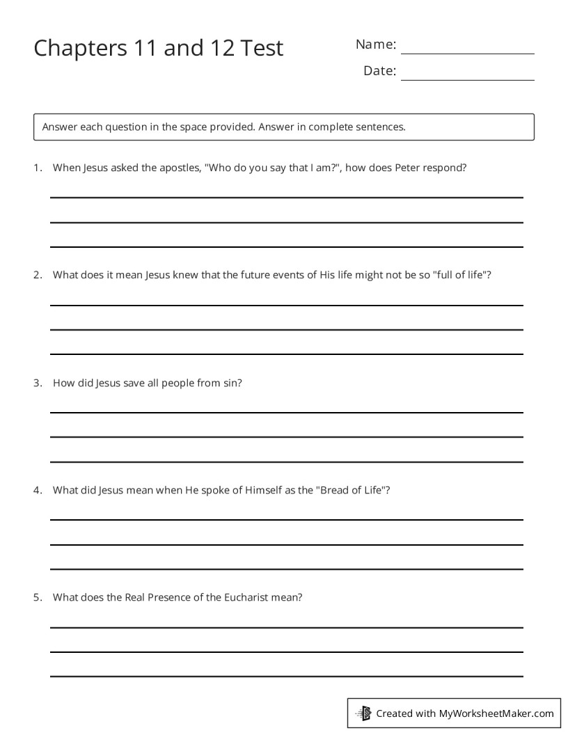 Chapters 11 and 12 Test - My Worksheet Maker: Create Your Own Worksheets