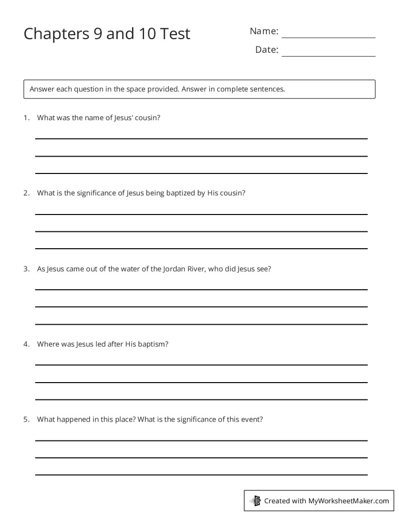 Chapters 9 and 10 Test - My Worksheet Maker: Create Your Own Worksheets