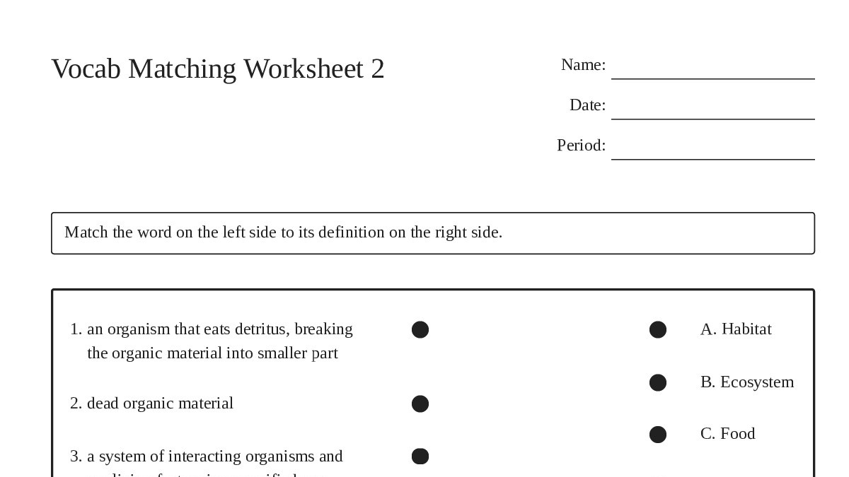 Vocab Matching Worksheet 2 - My Worksheet Maker: Create Your Own Worksheets