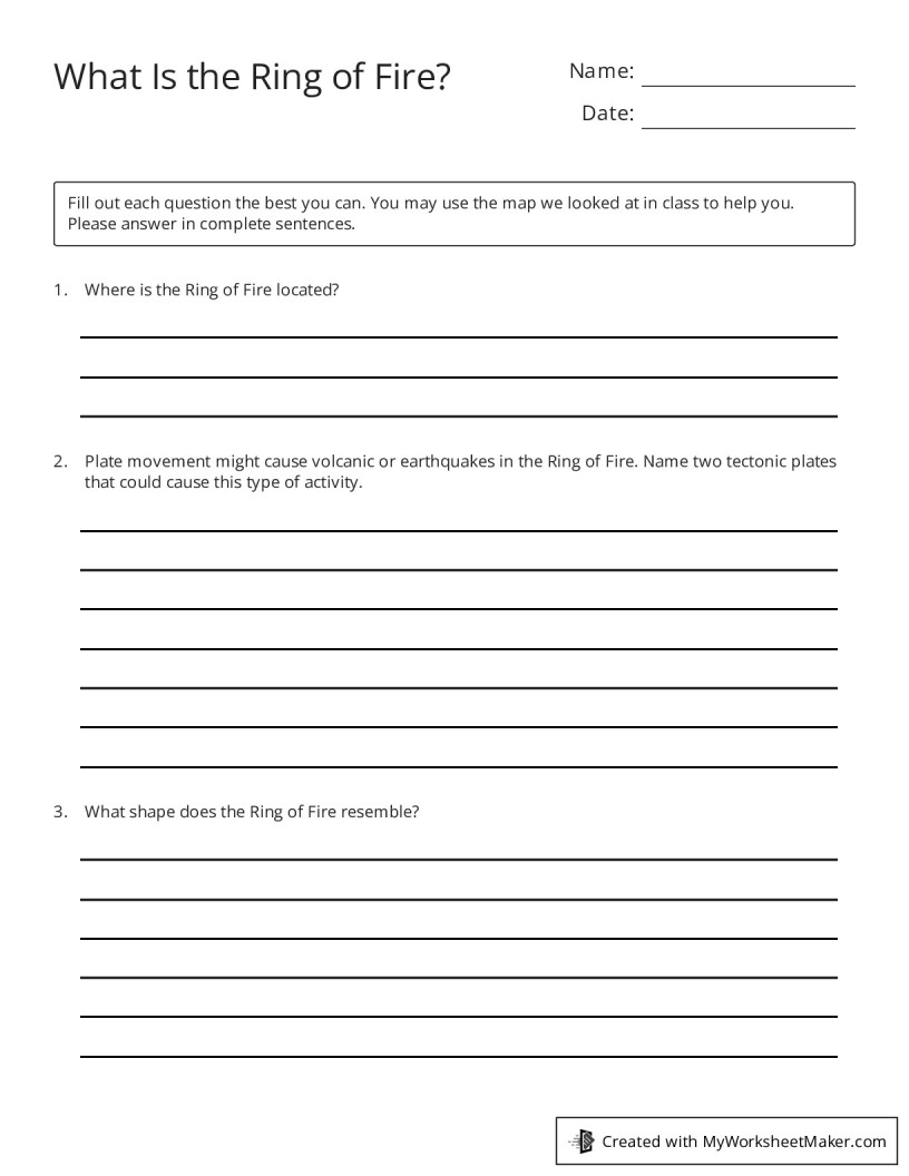 What Is the Ring of Fire? - My Worksheet Maker: Create Your Own Worksheets