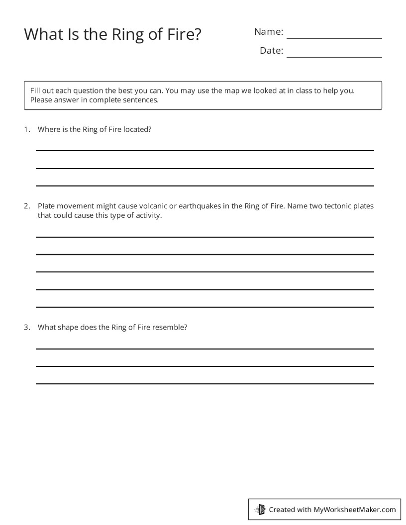What Is the Ring of Fire? - My Worksheet Maker: Create Your Own Worksheets