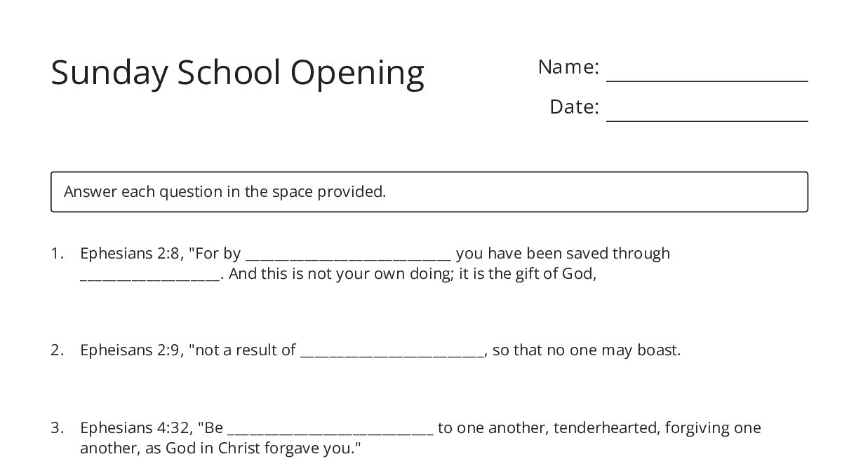 Sunday School Opening - My Worksheet Maker: Create Your Own Worksheets