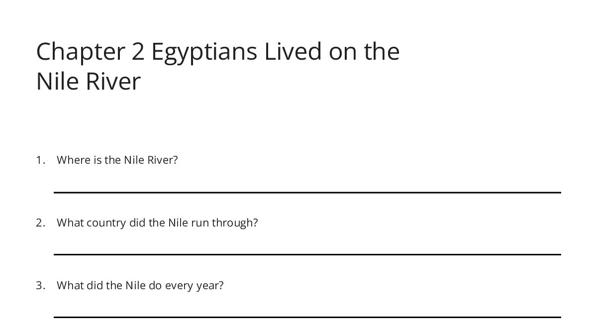 Chapter 2 Egyptians Lived on the Nile River - My Worksheet Maker ...